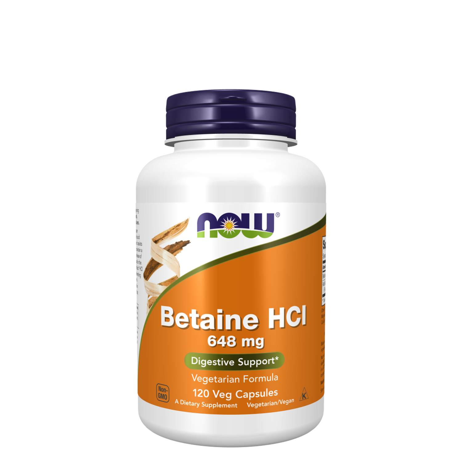Betaine HCl 648mg 120 Cápsulas - NOW | Enetural.com